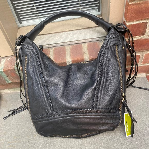orYANY | Bags | Oryany Expandable Black Leather Fringe Hobo Bag ...